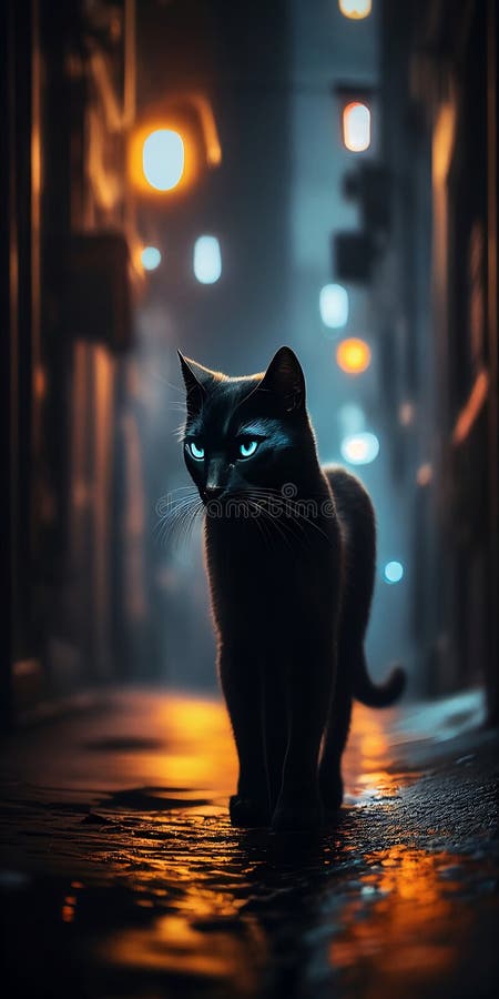 Cat in the night stock illustration. Illustration of blue - 272455665