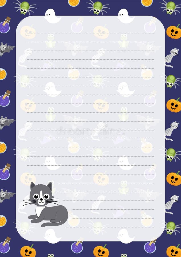 Cat. Note Paper. Halloween Notebook Sheet. Cartoon, Flat, Vector Stock ...