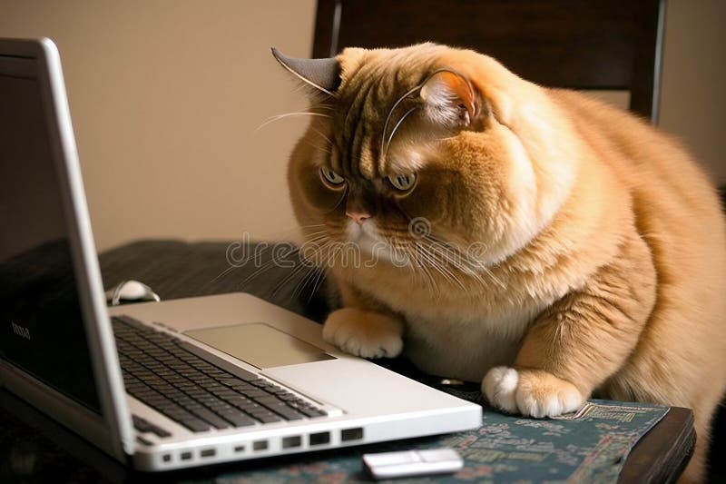 Cat at Office Desk with Computer. Generative AI Stock Illustration ...