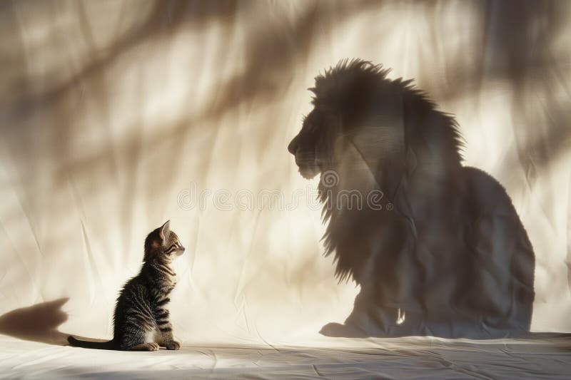 Cat Opposite Shadow of Lion Stock Illustration - Illustration of hope ...