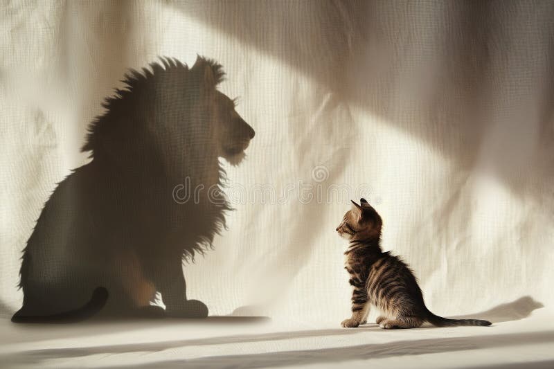 Cat Opposite Shadow of Lion Stock Illustration - Illustration of ...