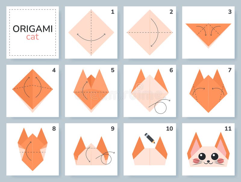 Origami Cat Instructions Pdf Stock Illustrations – 30 Origami Cat ...