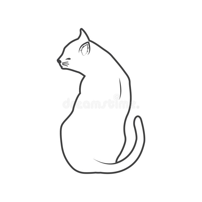 Cat Illustration Set, Outline Silhouette, Line Art Stock Vector ...