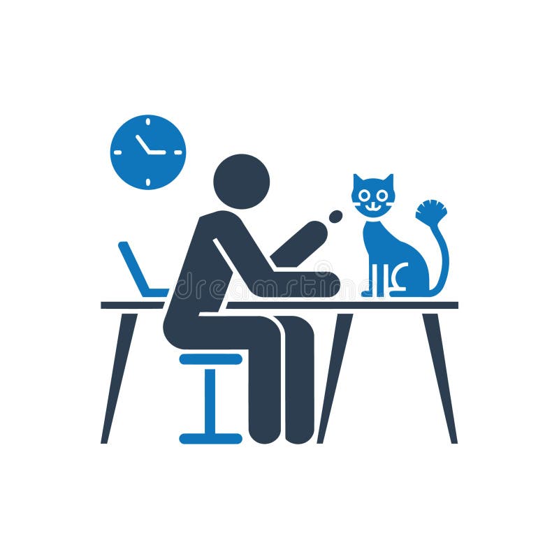 Cat and Owner Working Icon stock vector. Illustration of sign - 375316750