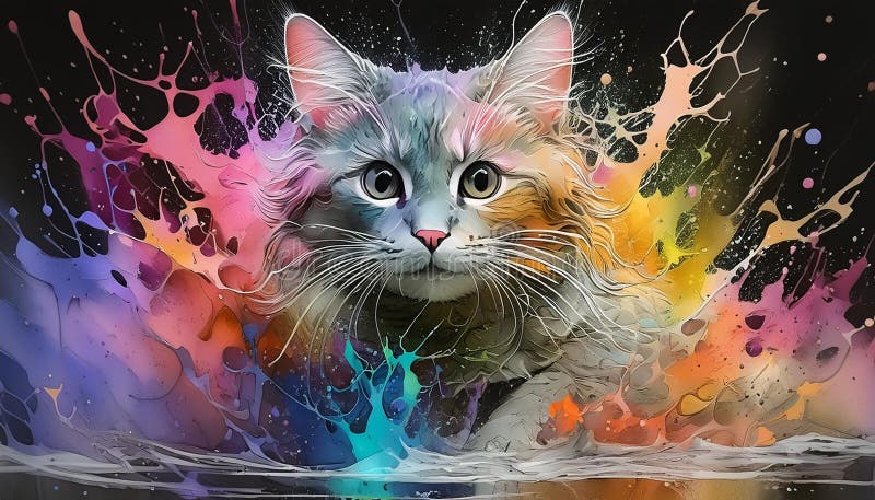 Cat with paint splashes stock illustration. Illustration of cute ...