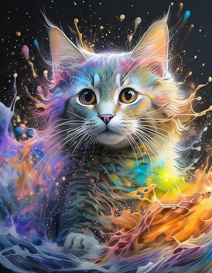 Cat with paint splashes stock illustration. Illustration of yellow ...