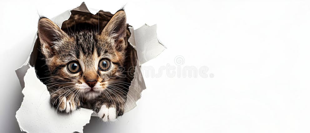 Cat in Paper with a Torn Hole, Insulated Stock Photo - Image of looking ...