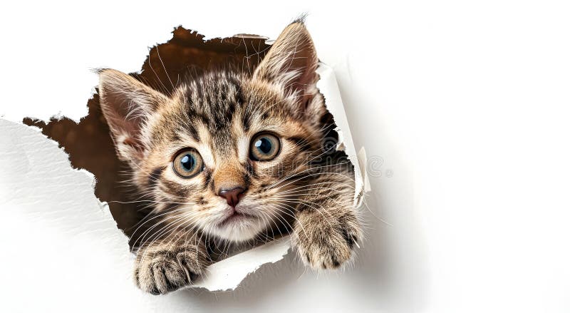 Cat in Paper with a Torn Hole, Insulated Stock Image - Image of inside ...