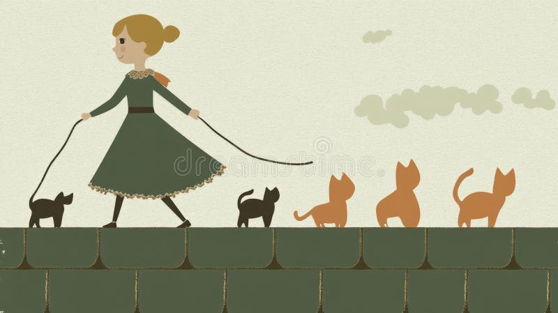The Cat Parade: a Rooftop Stroll with Feline Friends Stock Illustration ...