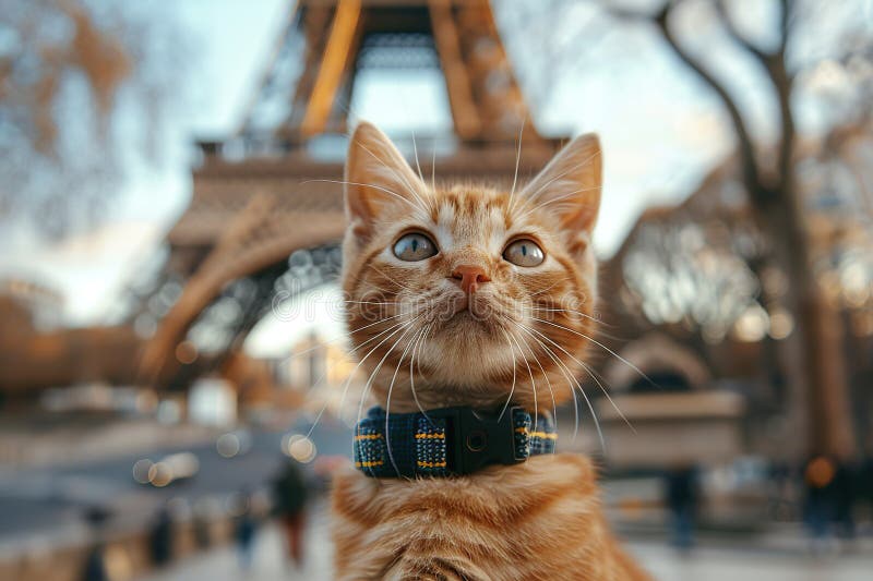 Cat in Paris with Eiffel Tower Stock Illustration - Illustration of ...
