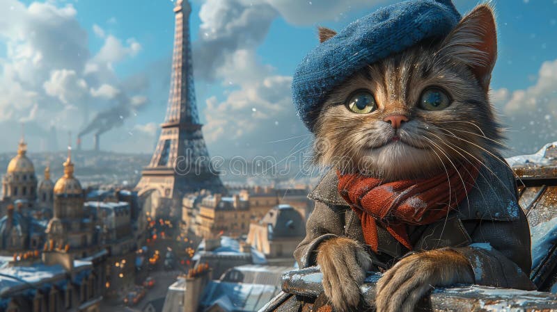 Cat in Paris stock photo. Image of animal, white, dressed - 367484998