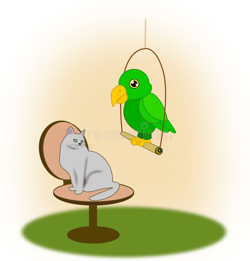Cat and Parrot stock illustration. Illustration of funny - 27660214