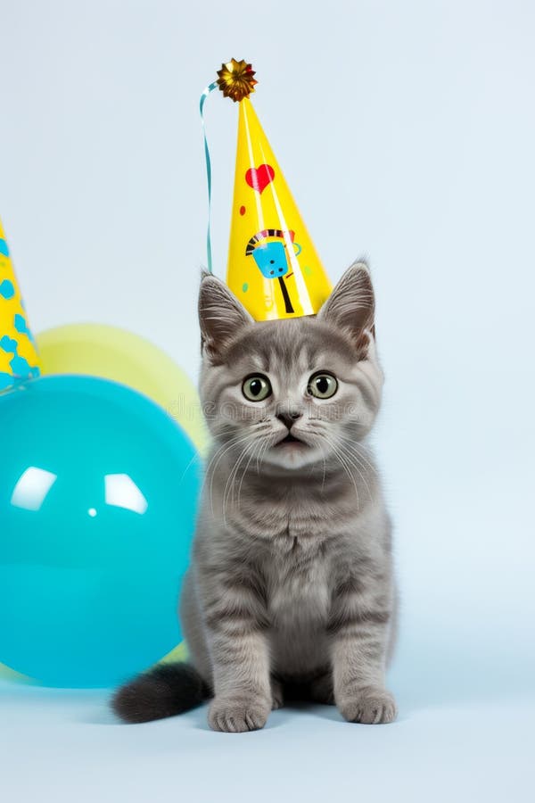 Cat in a Party Hat Celebrates Birthday Stock Illustration ...