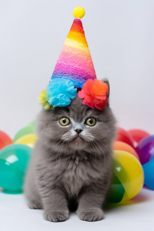 Cat in a Party Hat Celebrates Birthday Stock Illustration ...