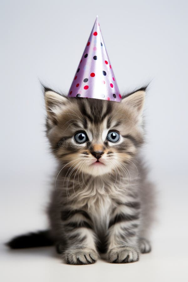 Cat in a Party Hat Celebrates Birthday Stock Illustration ...
