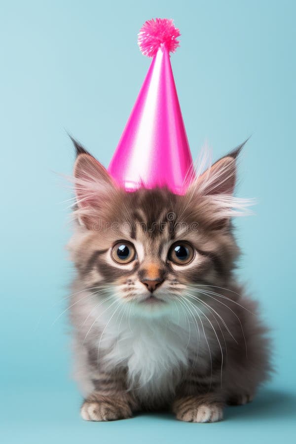 Cat in a Party Hat Celebrates Birthday Stock Illustration ...