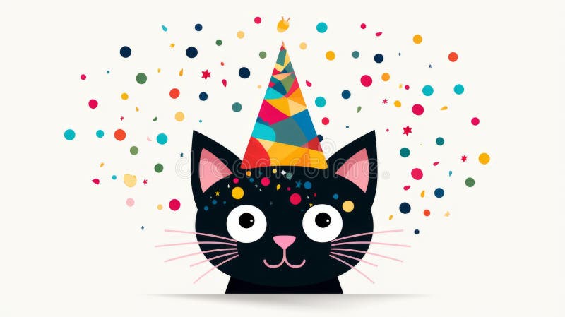 Cat with Party Hat and Confetti Stock Illustration - Illustration of ...