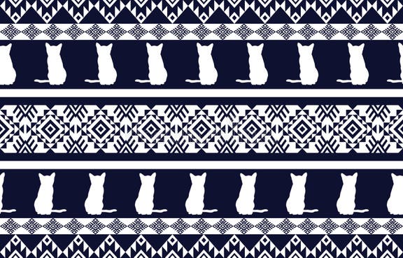 Seamless Pattern with Cats and Tribal Motifs. Vector Background, Ethnic ...