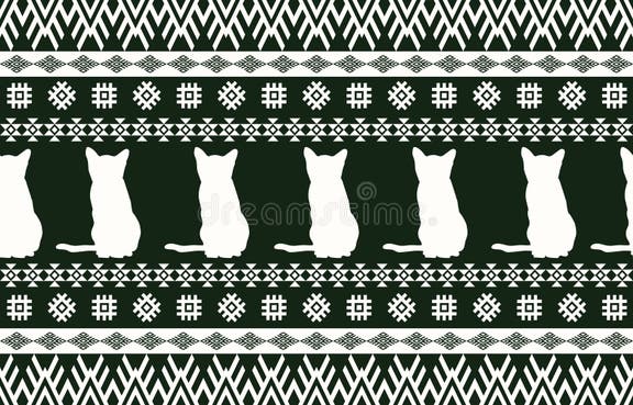 Seamless Pattern with Cats and Tribal Motifs. Vector Background, Ethnic ...