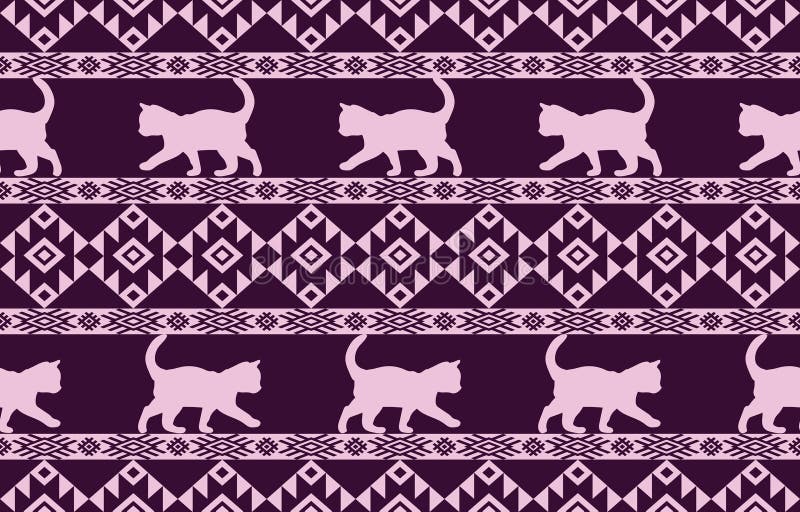 Cat Silhouettes on Tribal Geometric Pattern with Maroon Background ...