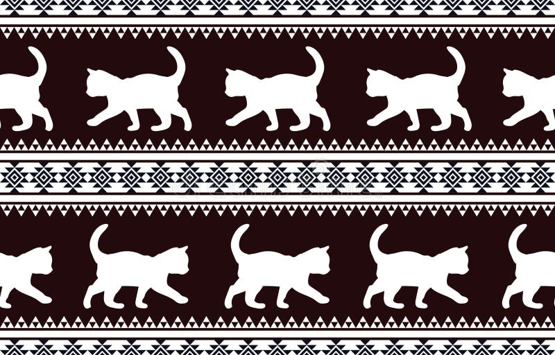 Cat Silhouettes on Tribal Geometric Pattern with Dark Background Stock ...