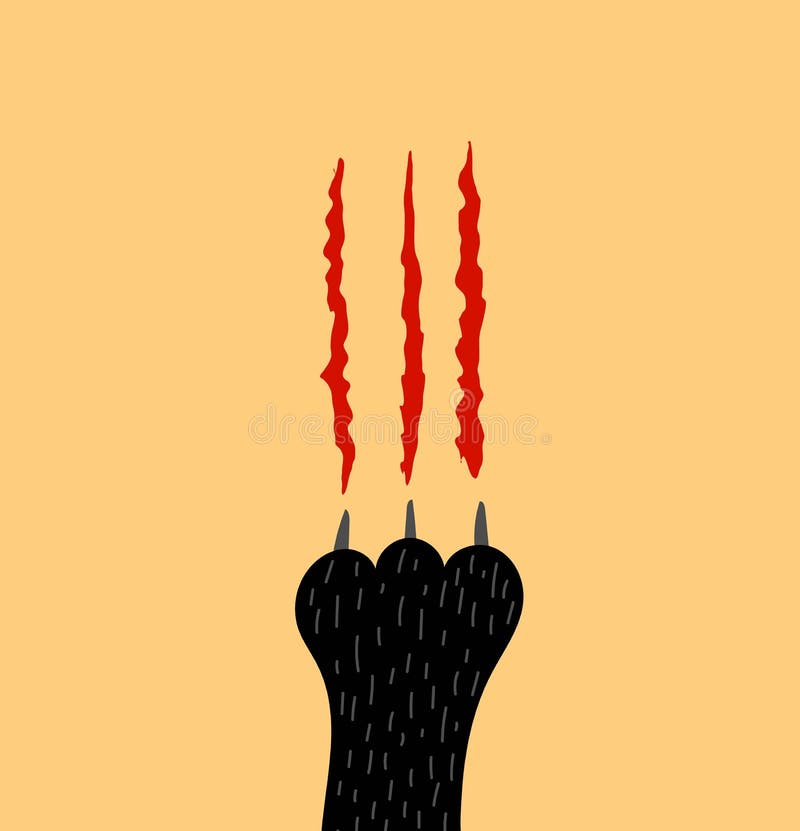 Cat Paw and Claws Scratching Skin Hand Drawn Stock Vector ...