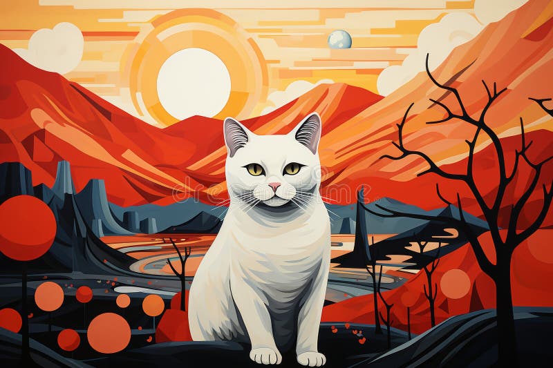 Cat with a Peak District Landscape Stock Illustration - Illustration of ...