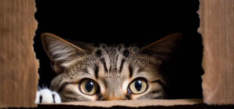 A Cat Peeking Out from Behind a Box, AI Stock Illustration ...