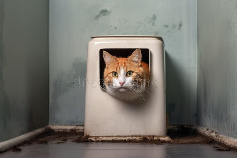 Cat Peeking Out from Behind Litter Box Stock Illustration ...