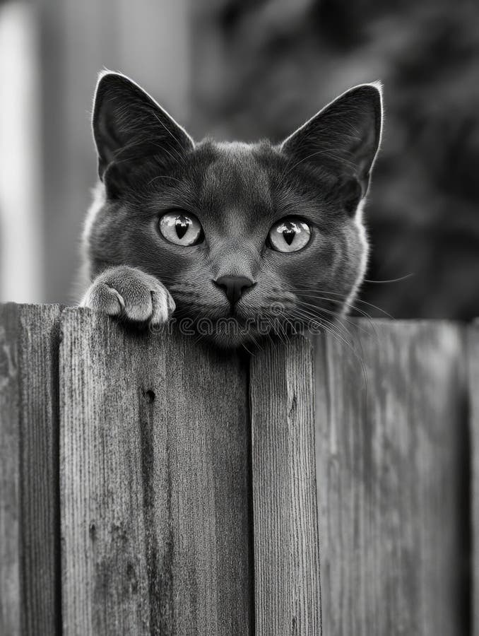 Cat peeking over fence stock photo. Image of hide, still - 375246288