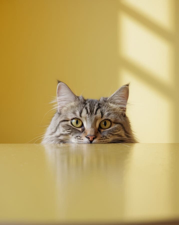 Cat Peeking Over Table Yellow Background Stock Photos - Free & Royalty ...