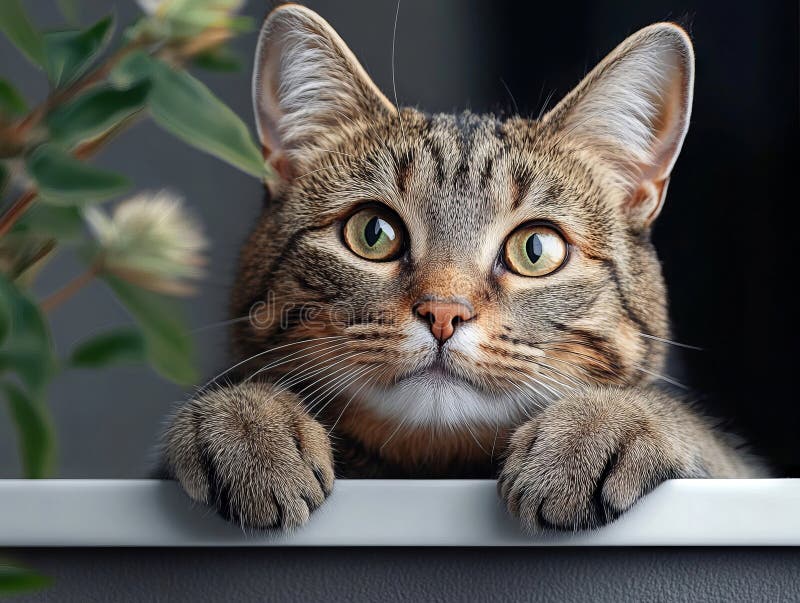 Cat Peeking Over Window Sill Looking Camera Stock Photos - Free ...