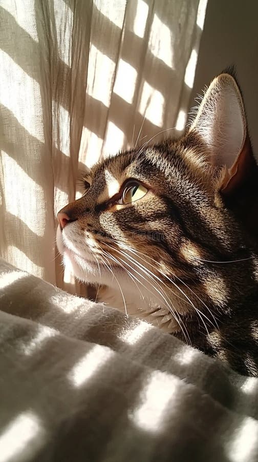 A Cat Peeks Out from Behind the Curtain. Stock Illustration ...