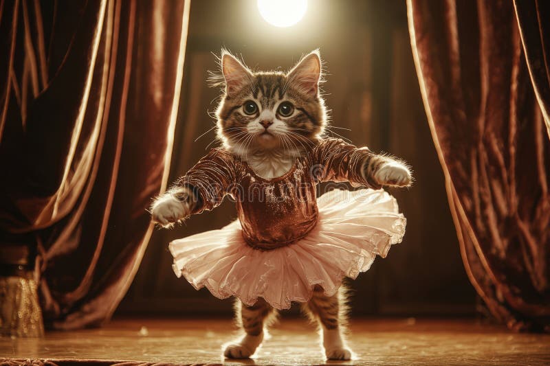 Cat Performs a Graceful Dance in a Ballerina Costume on a Stage Stock ...