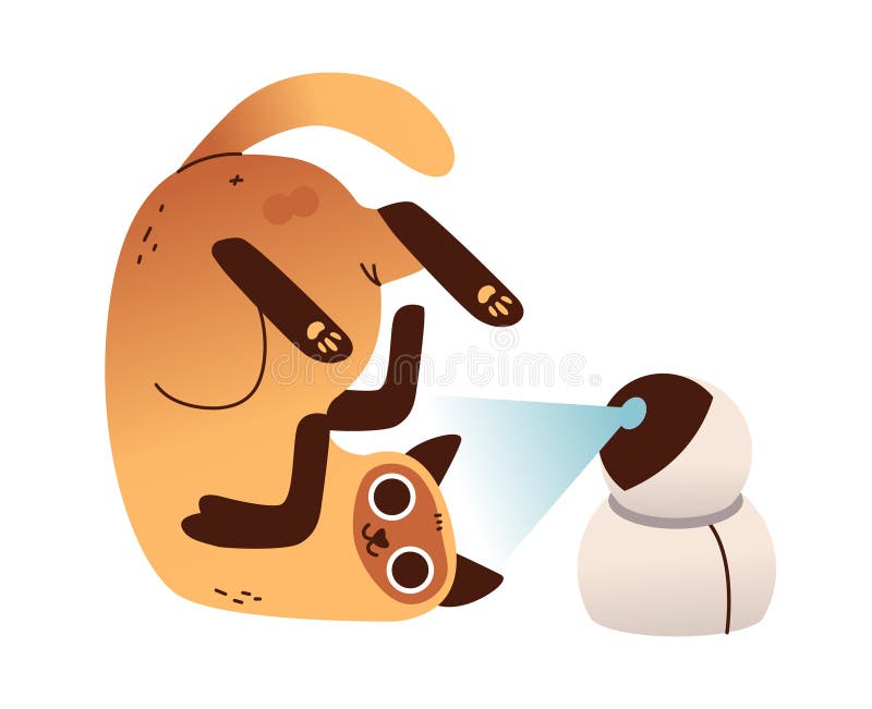 Cat with a Pet Surveillance Camera. Flat Illustration of Cat and ...