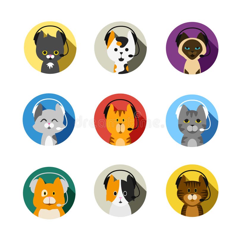 Cat with phone headset stock vector. Illustration of head - 77384862