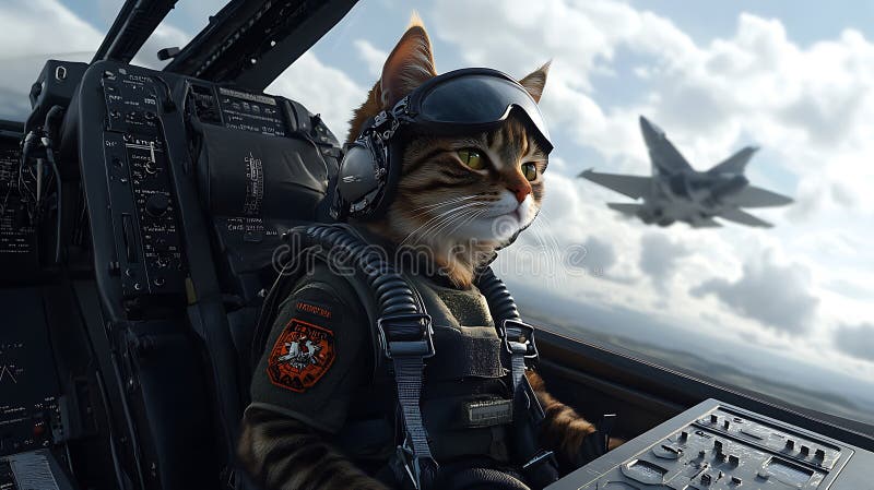 A Cat Pilot in a Fighter Jet Cockpit, with Another Jet in the ...