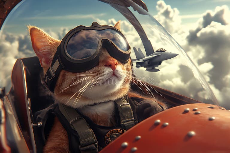 A Cat Pilot in Goggles Flying a Plane Stock Illustration - Illustration of pilot, transportation ...