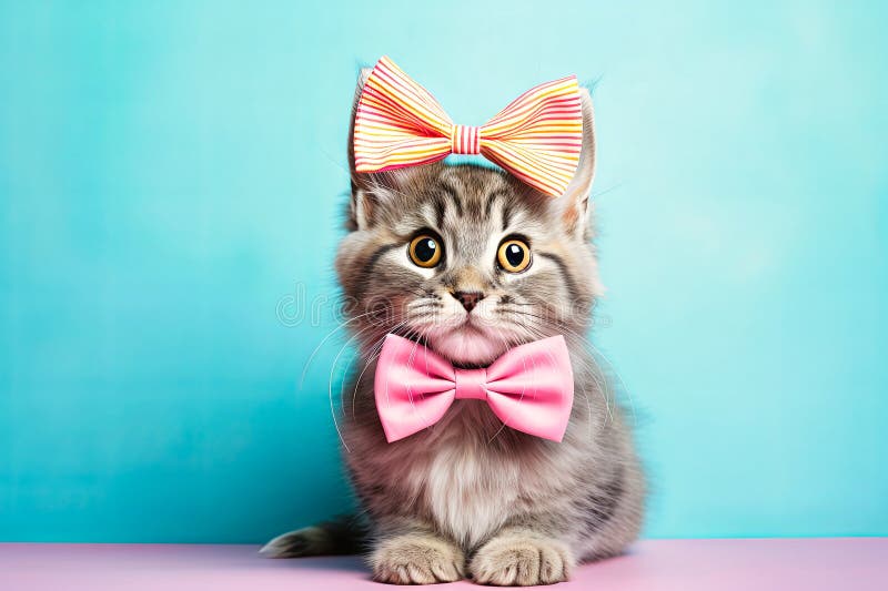 A Cat with a Pink Bow on Its Head Stock Photo - Image of wellgroomed ...