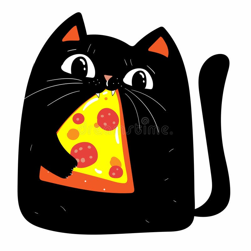 Cat with a Pizza. Vector Illustration Stock Vector - Illustration of ...