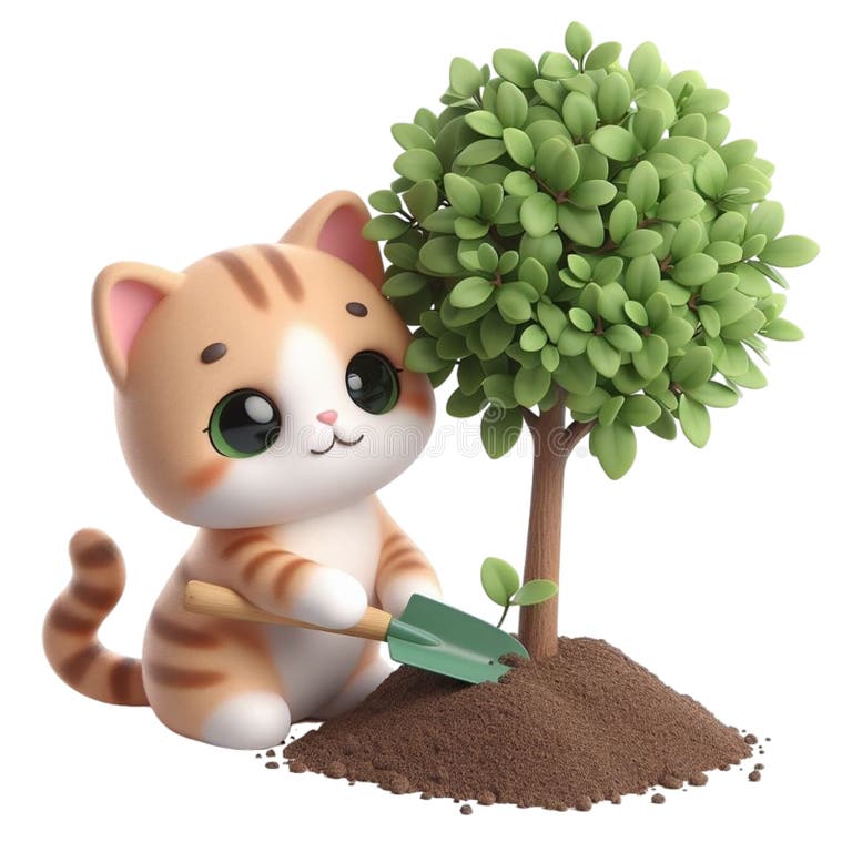 Cat planting a tree stock illustration. Illustration of plant - 320030370