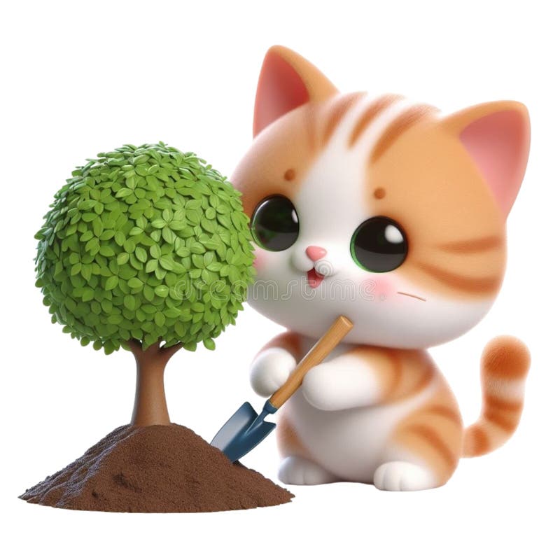 Cat planting a tree stock illustration. Illustration of cute - 320030377
