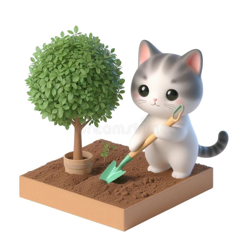 Cat planting a tree stock illustration. Illustration of cartoon - 320030387