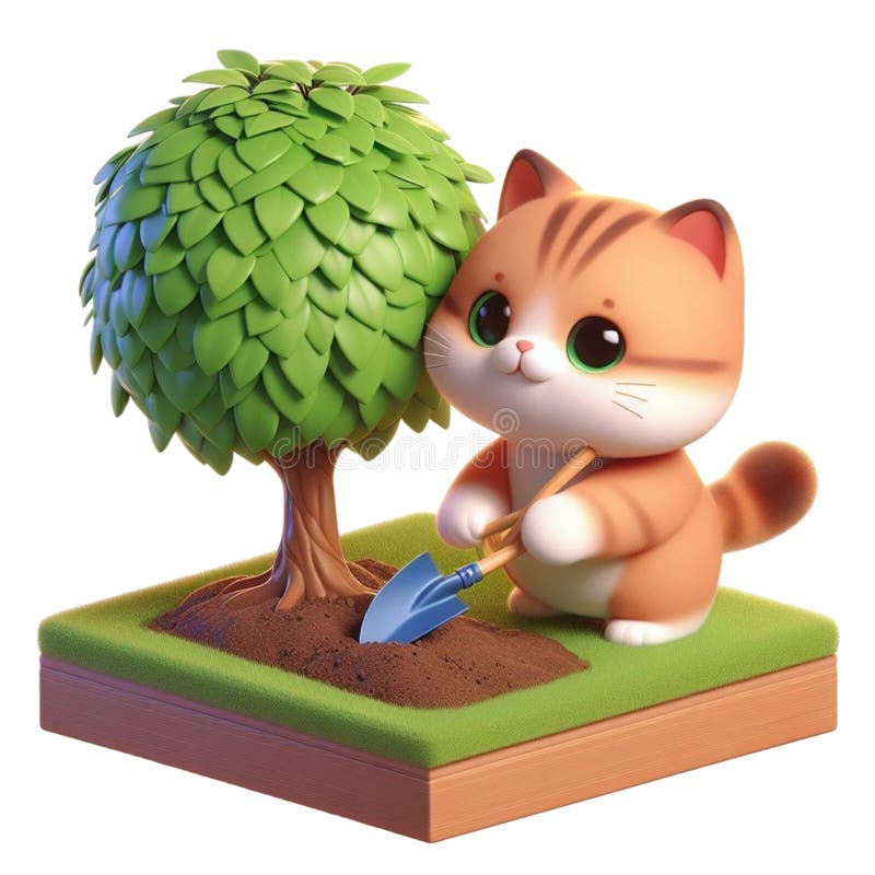Cat planting a tree stock illustration. Illustration of plant - 320030393