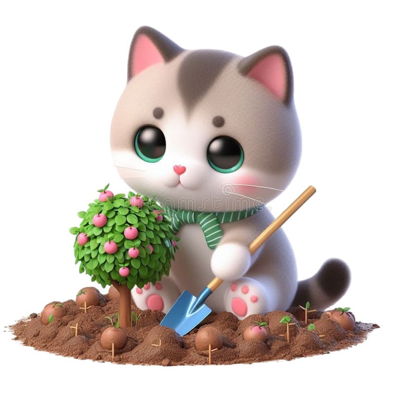 Cat planting a tree stock illustration. Illustration of jungle - 320030397
