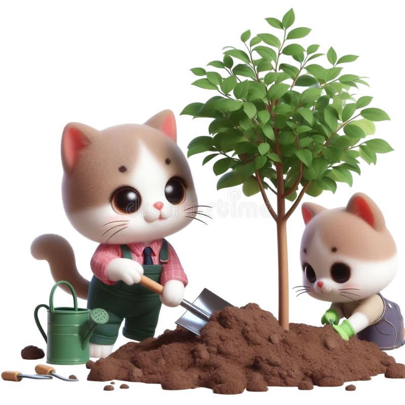 Cat planting a tree stock illustration. Illustration of garden - 320030401