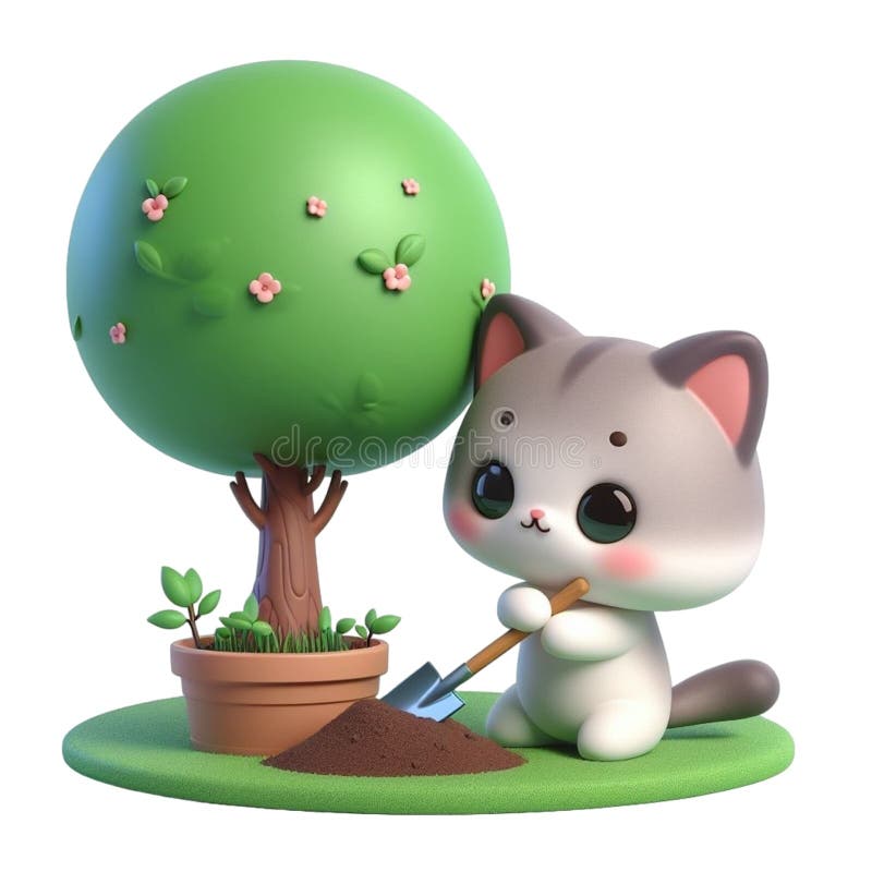 Cat planting a tree stock illustration. Illustration of natural - 320030414