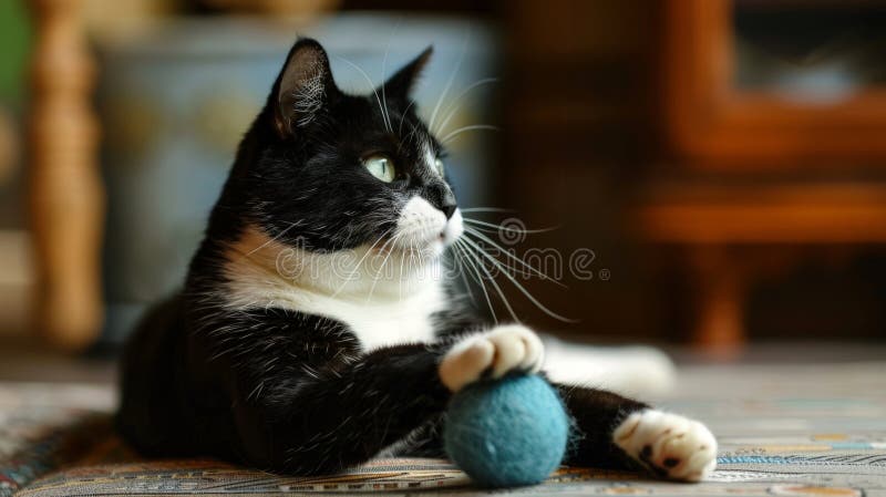 A Cat is Play with a Ball in Living Room, Cat Playing with Toy Stock ...