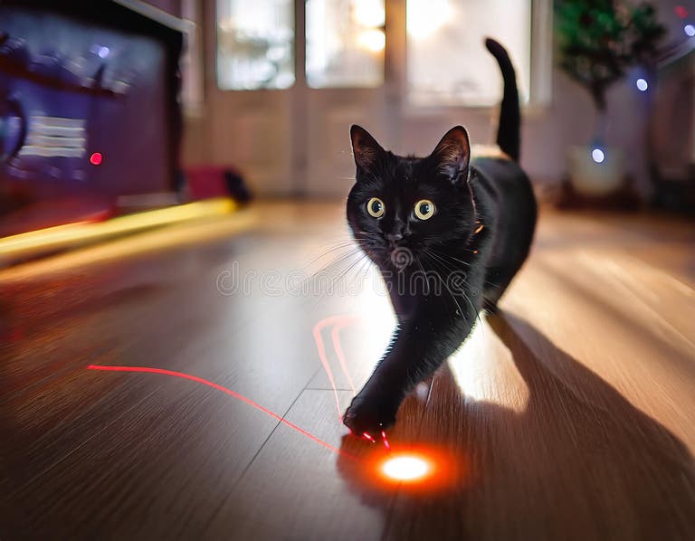 A Cat Playfully Chasing a Laser Pointer Dot on the Floor Stock ...