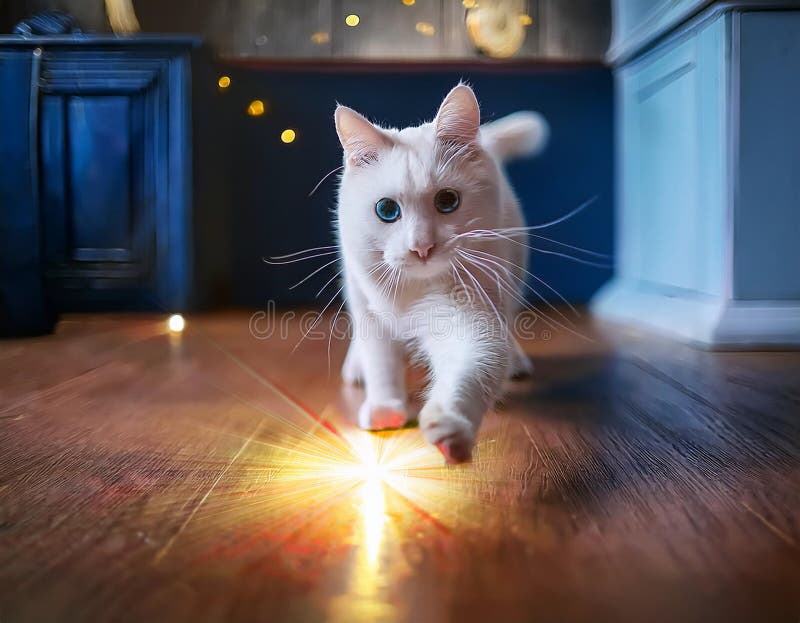 A Cat Playfully Chasing a Laser Pointer Dot on the Floor Stock ...